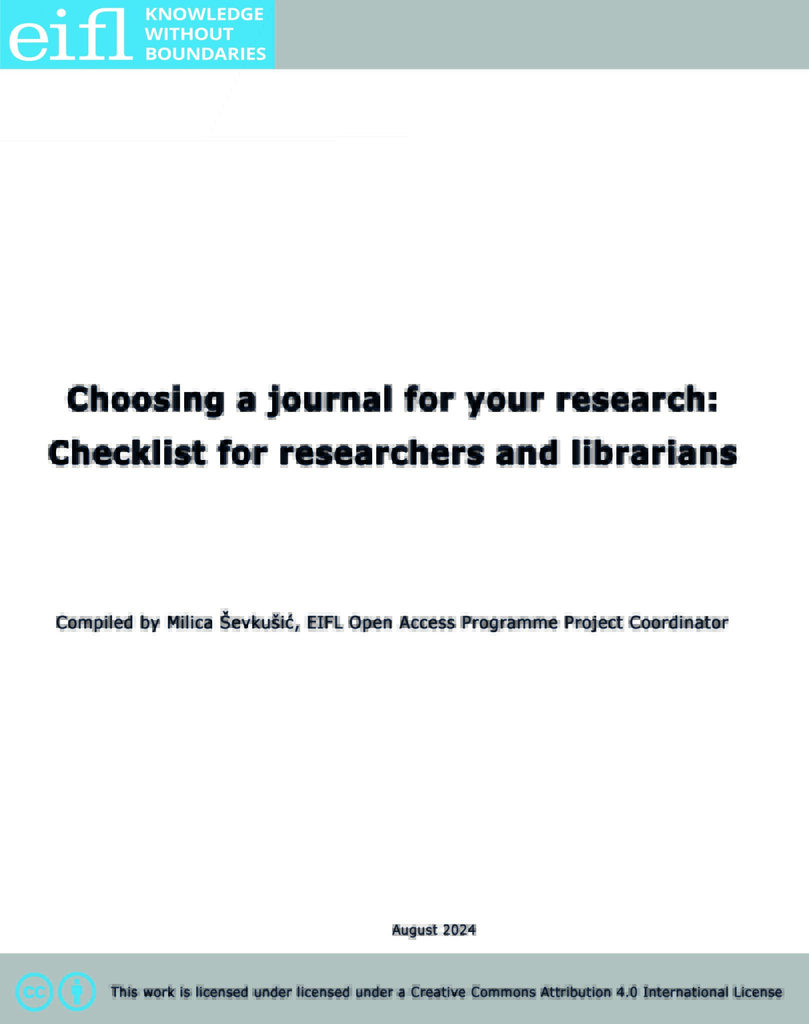 Choosing a journal for your research: Checklist for researchers and ...