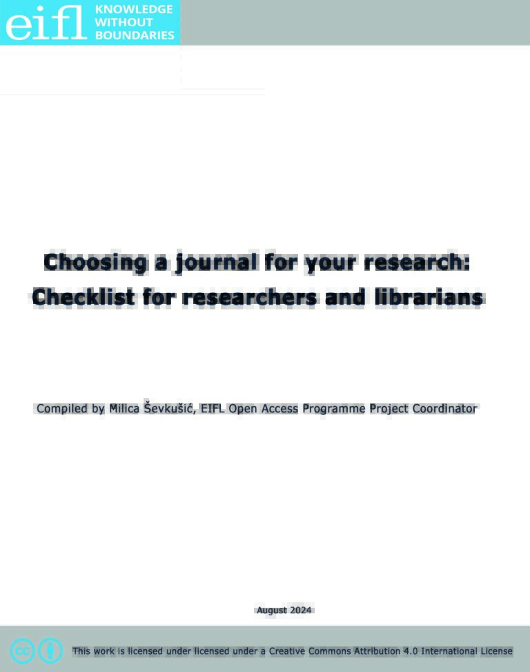 Choosing a journal for your research: Checklist for researchers and ...